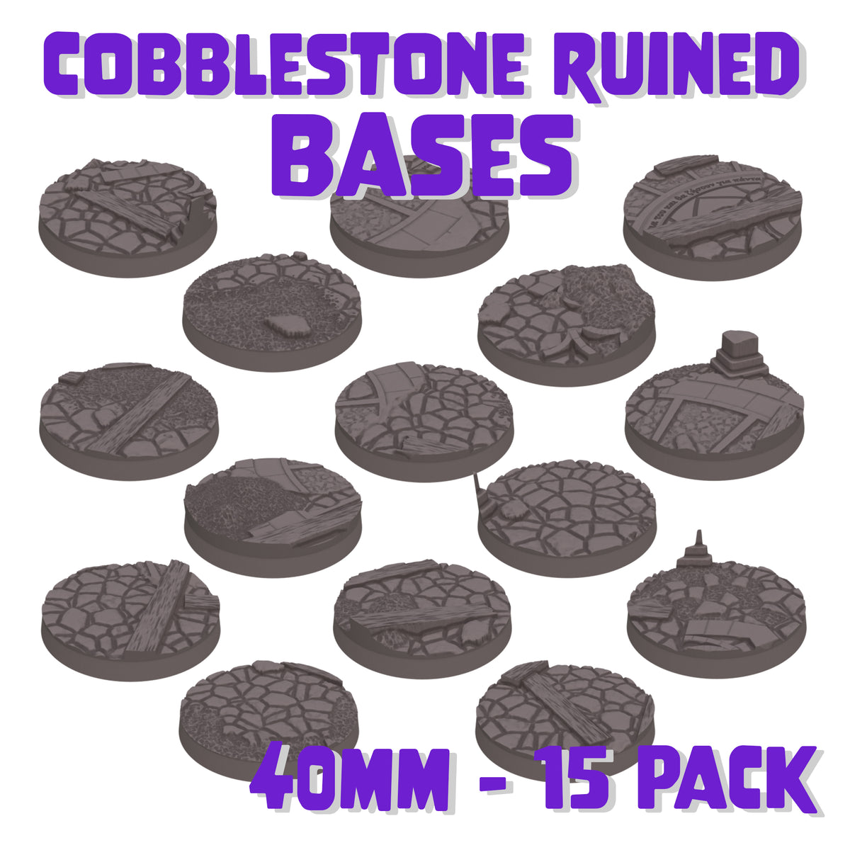 40mm Cobblestone Ruins Round Bases (Set of 15) | MiniWarGaming – The ...