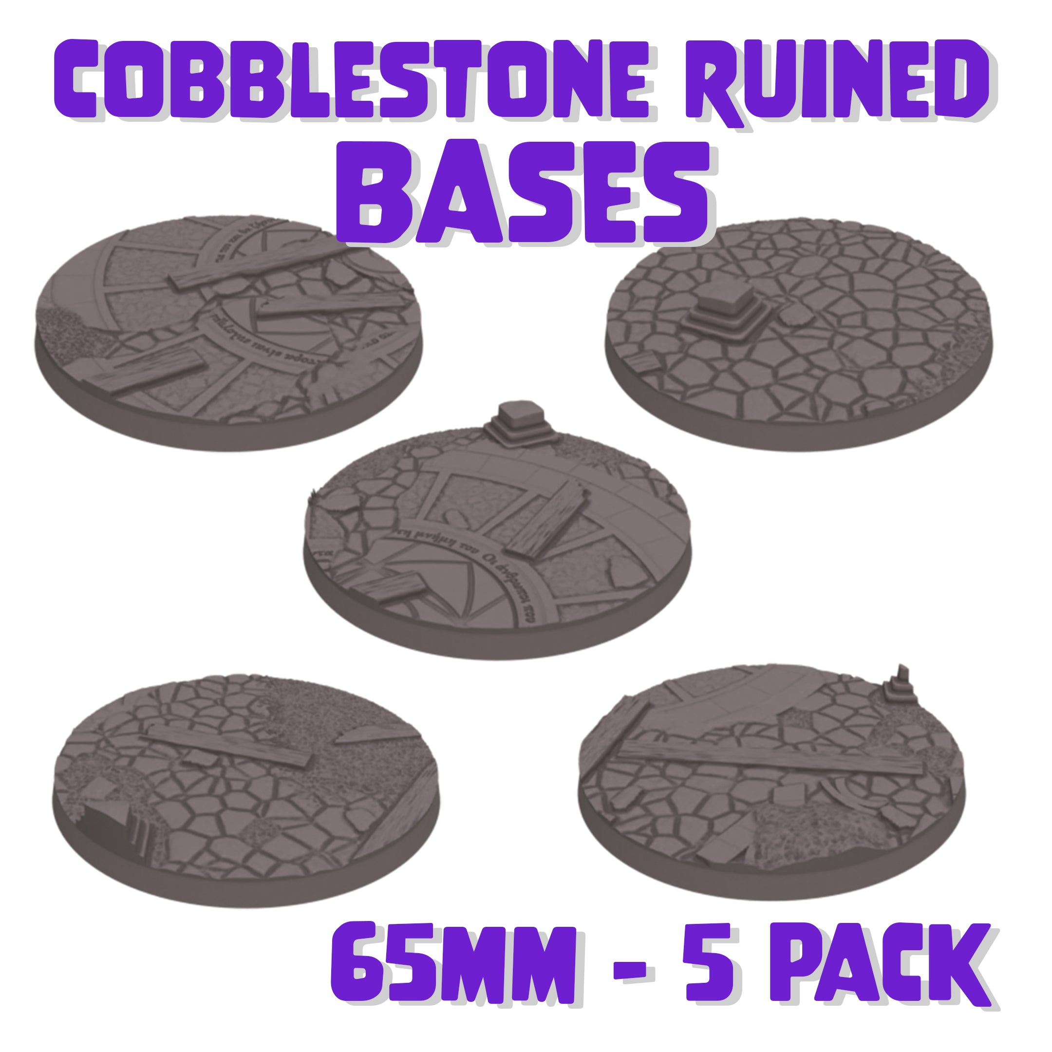 65mm Cobblestone Ruins Round Bases (Set of 5)