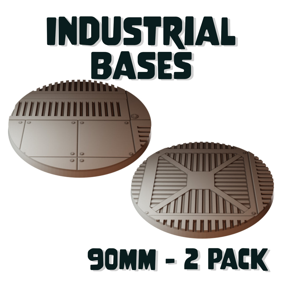 90mm Industrial Round Bases (Set of 2) | MiniWarGaming – The MiniWarGaming Forge