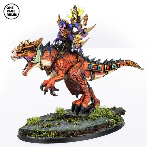 Saurian Veteran Mounted on Tyrannosaur – The MiniWarGaming Forge